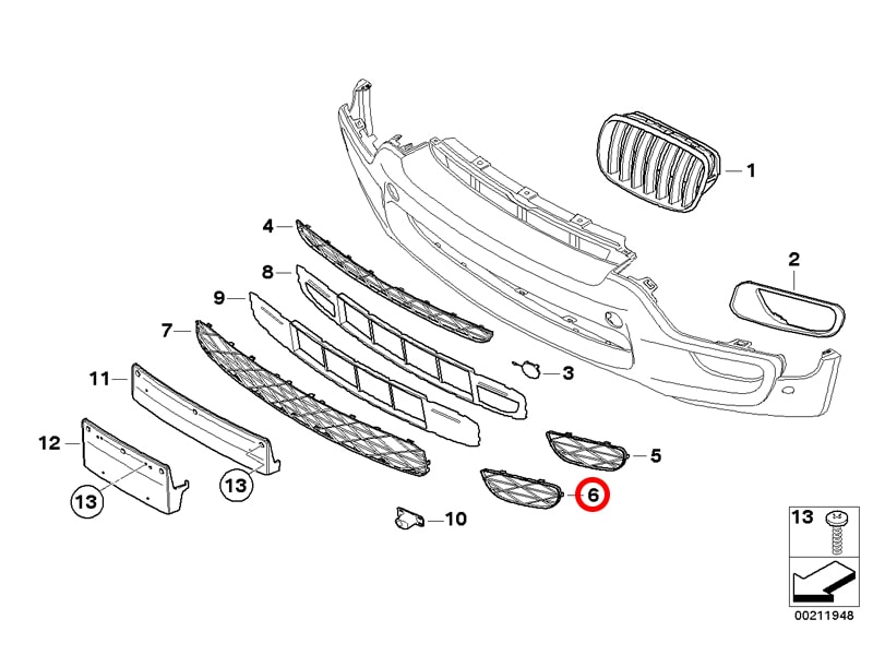 Genuine BMW (51118038288) Front Bumper Closed Grid - Right | Designer Beema